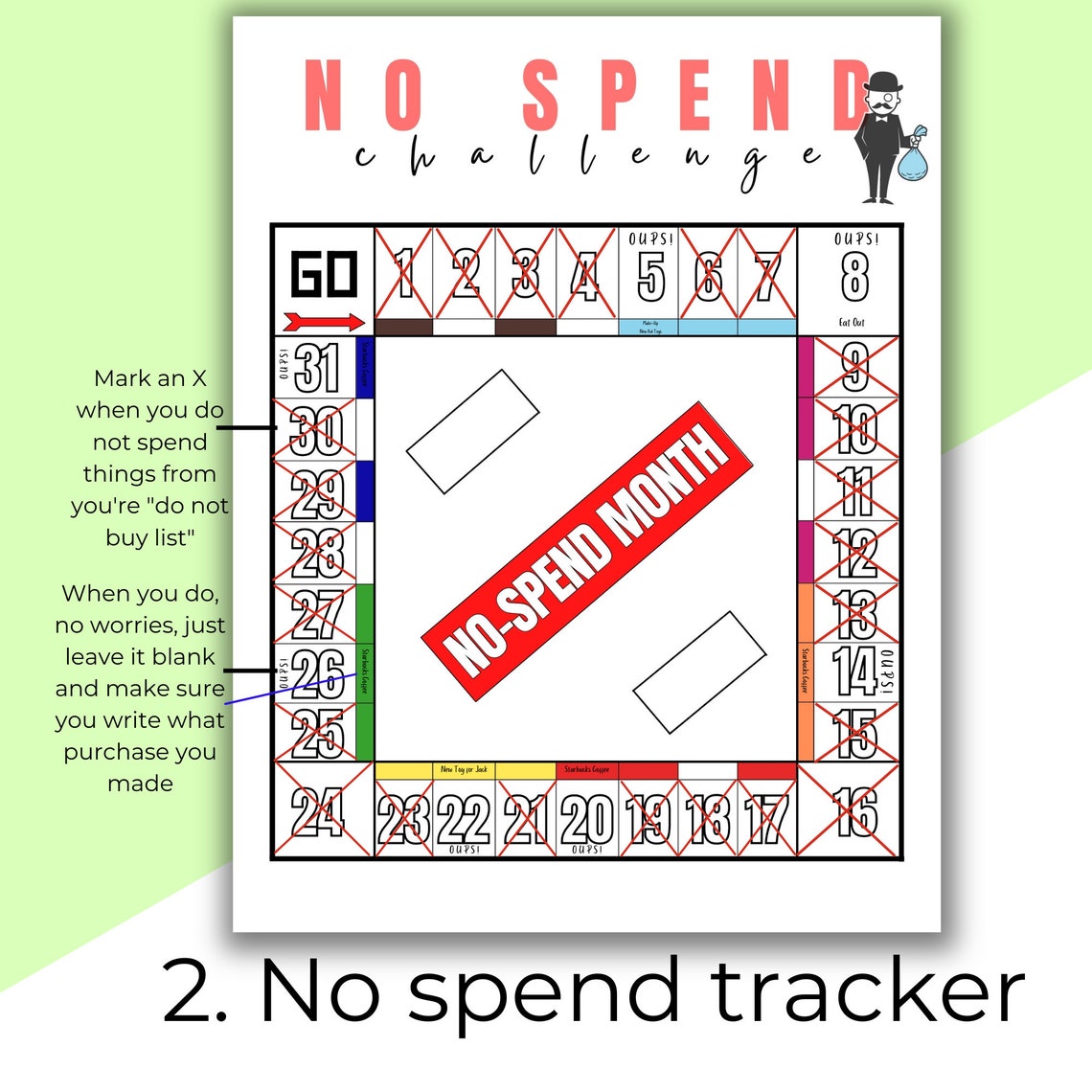 Savings Challenge Printable, No Spend Challenge, No Spend Month ...