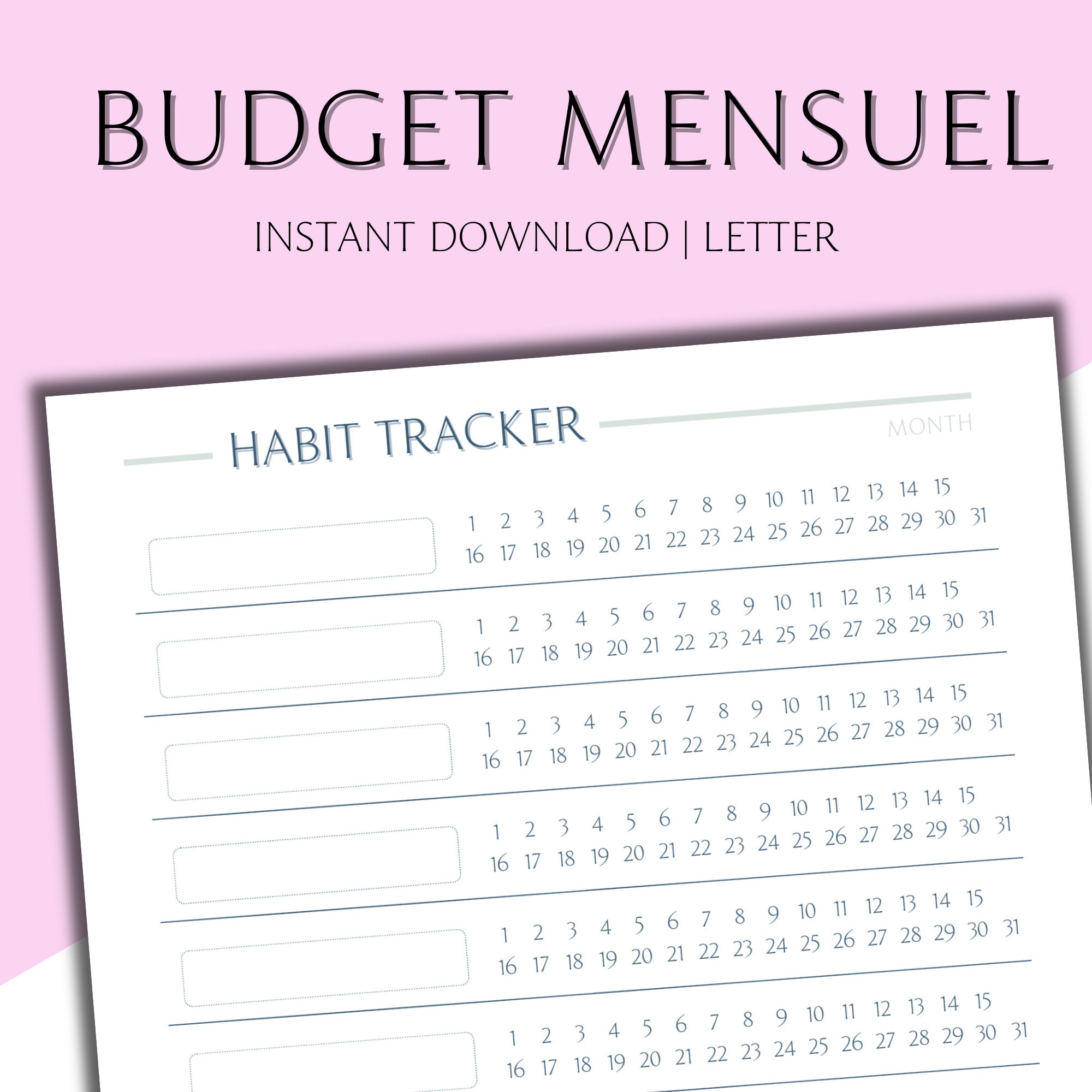 Monthly Habit Tracker Printable, Undated 30 Day Habit Challenge ...