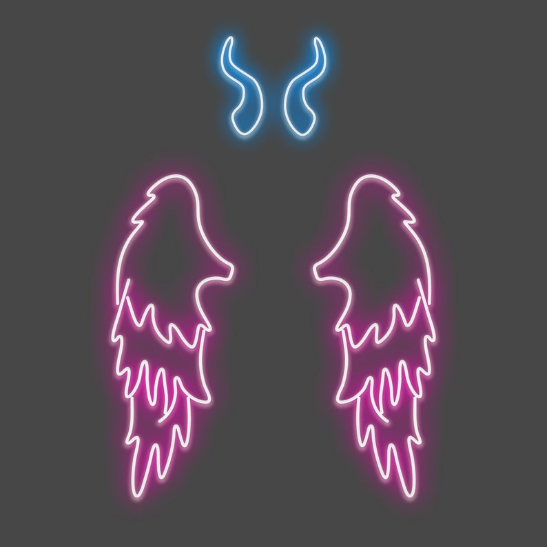 Signo de neón LED de ángel y diablo signo de neón de alas - Etsy México
