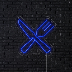 Knife and Fork Neon Sign, Food Neon Sign, Tableware Neon Sign, Cafe ...