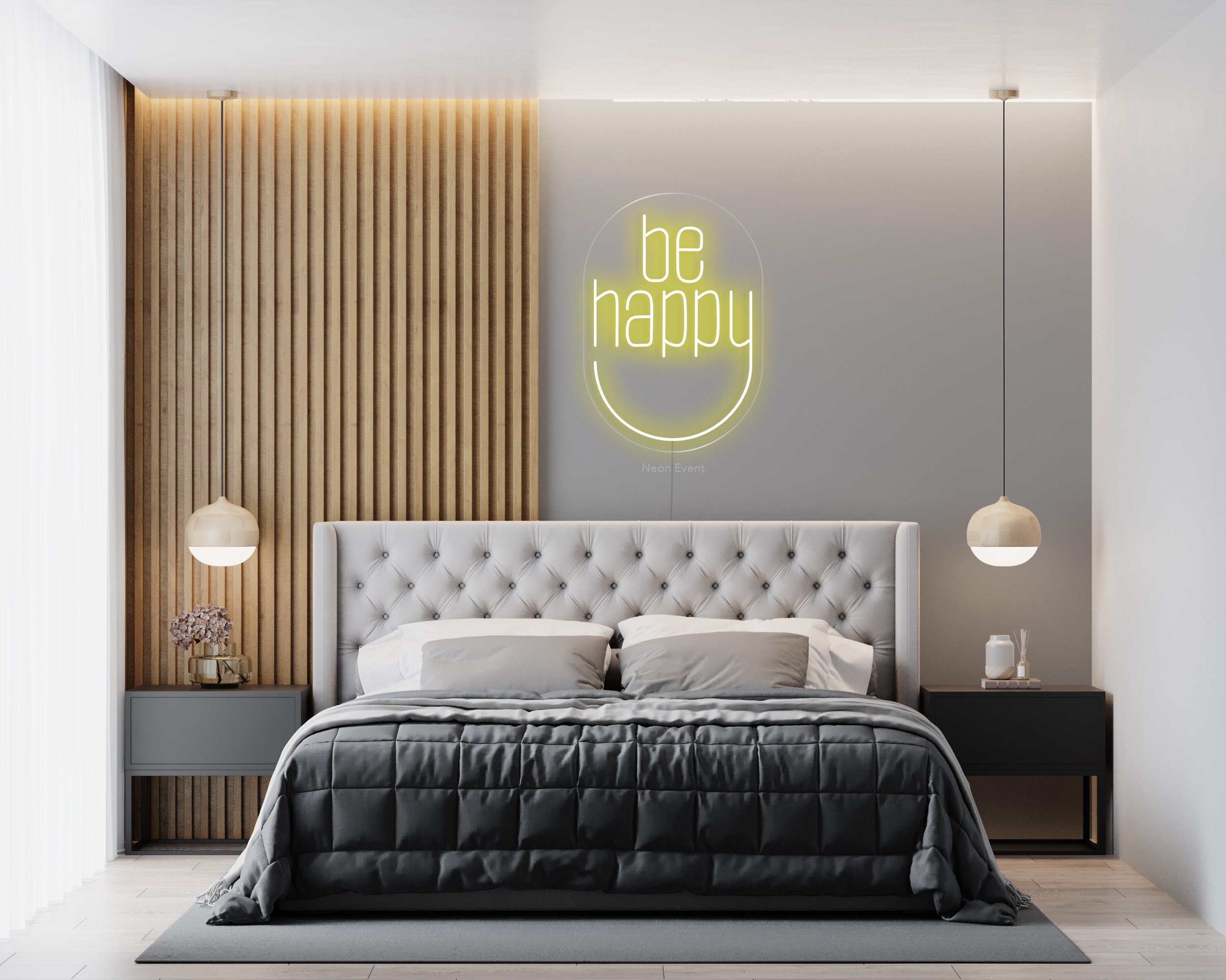 Be Happy Neon Sign - LED Neon Sign, Wall Decor, Wall Sign, Quote Led ...