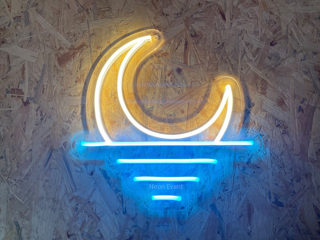 Wave Moon Neon Sign - LED Neon Sign, Wall Decor, Wall Sign, Moon Led ...