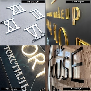 Acrylic Gold Mirror Logo Sign With Neon Light, Logo Decoration Office ...