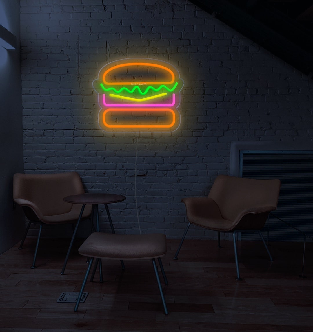 Burger Neon Sign, Burger Led Sign - Neon Bar Sign, Wall Decor, Wall ...