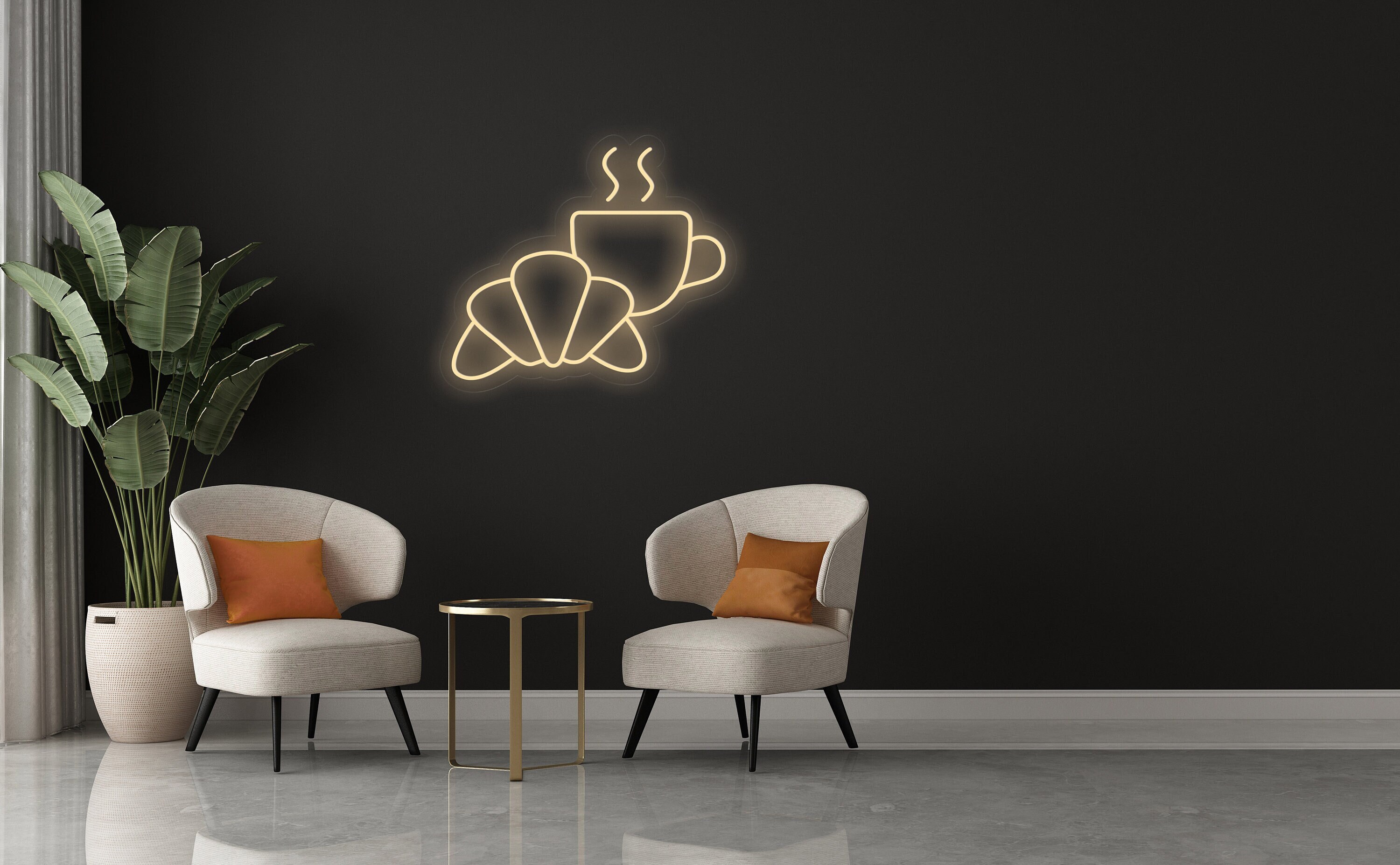 Croissant Coffee LED Neon Sign - Food Neon Sign, Croissant Neon, Wall ...