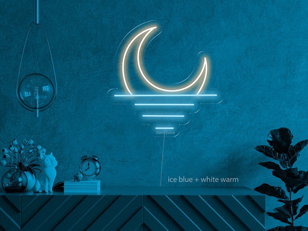 Wave Moon Neon Sign LED Neon Sign Wall Decor Wall Sign - Etsy