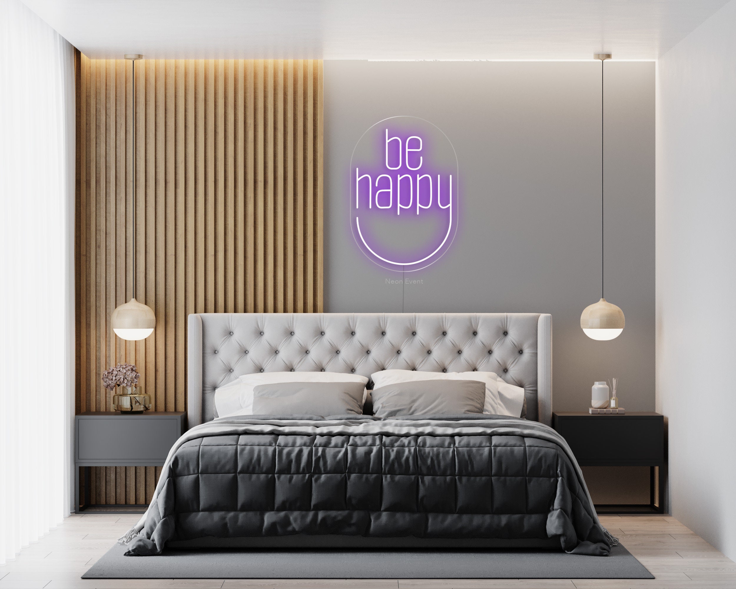 Be Happy Neon Sign - LED Neon Sign, Wall Decor, Wall Sign, Quote Led ...