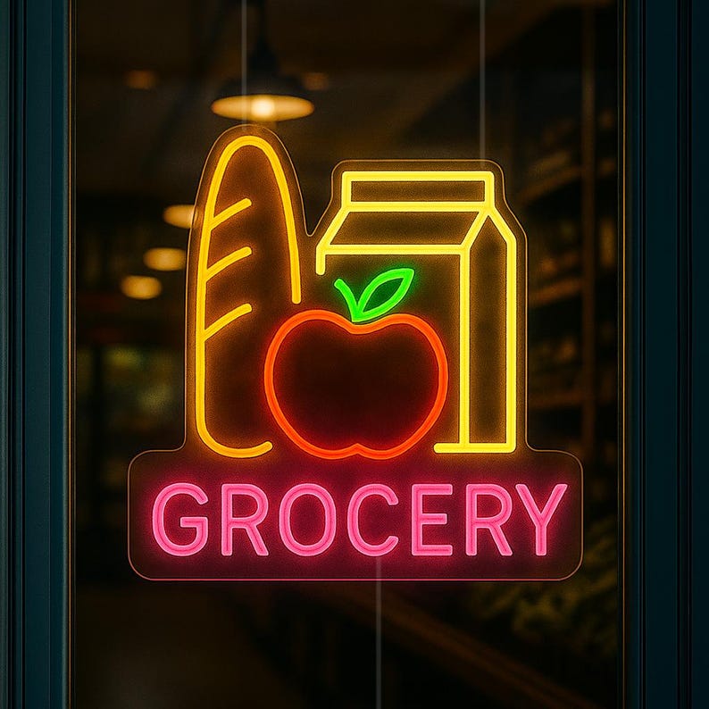 Grocery Neon Sign, Vegetables Neon Sign, Grocery Shop Sign, Grocery ...