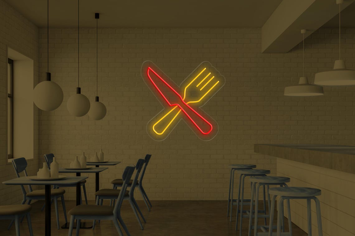 Knife and Fork Neon Sign, Food Neon Sign, Tableware Neon Sign, Cafe ...