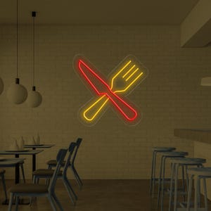 Knife and Fork Neon Sign, Food Neon Sign, Tableware Neon Sign, Cafe ...