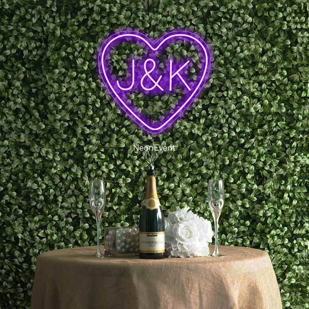 Initials Neon Sign, Heart Initials Neon Sign, Wedding Neon Sign, Circle ...