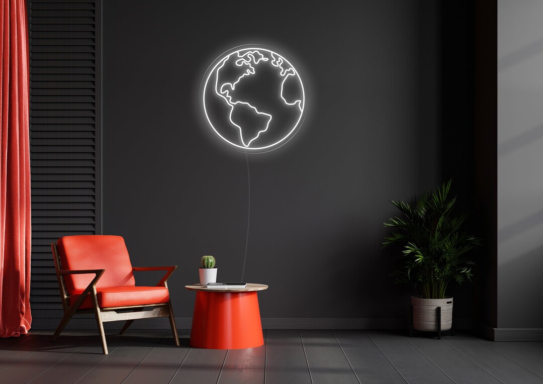 Planet Neon Sign - LED Neon Sign, Wall Decor, Wall Sign, Earth Led Sign ...