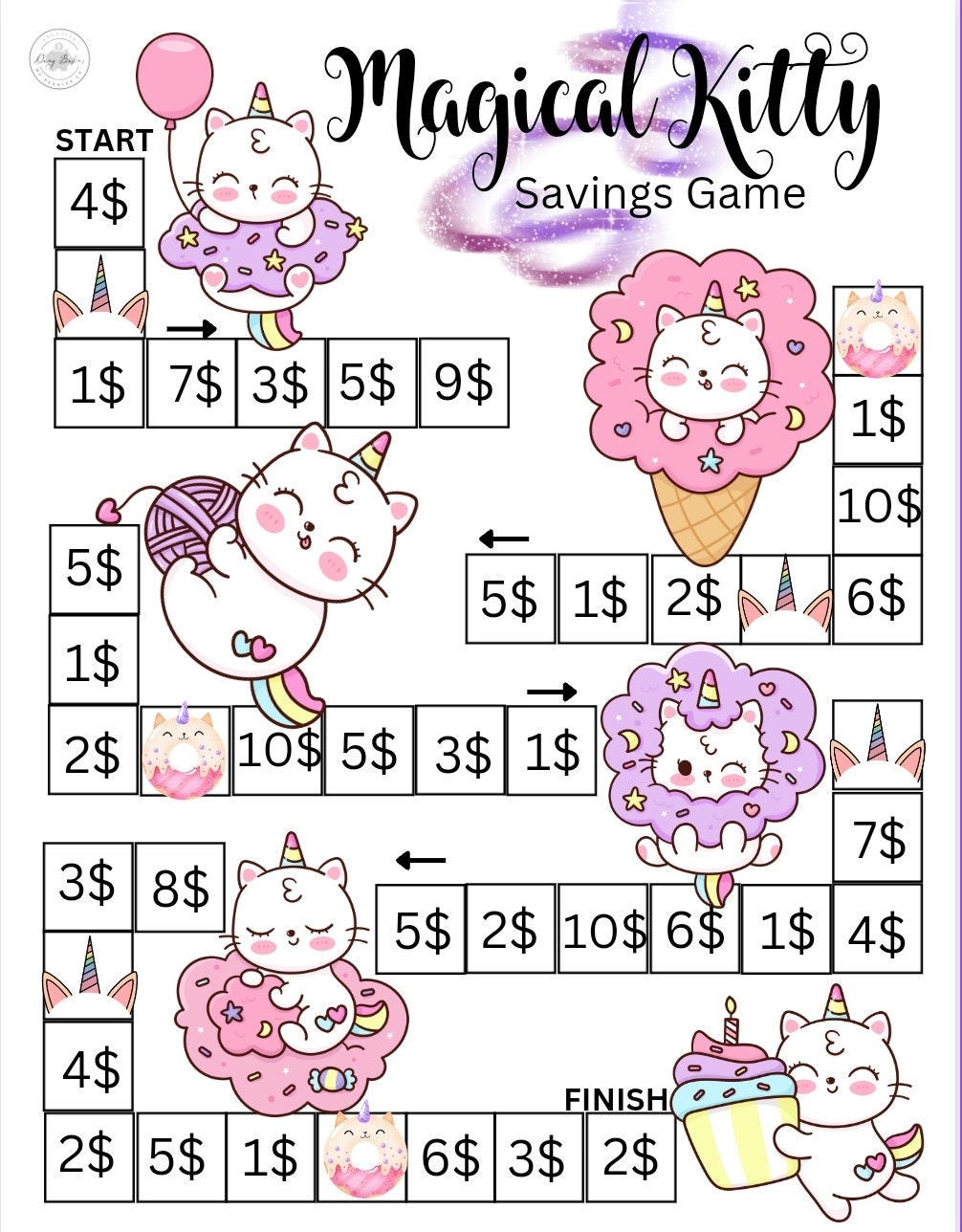 Magical Kitty Savings Game, Cash Envelope, Instant Download, Digital ...