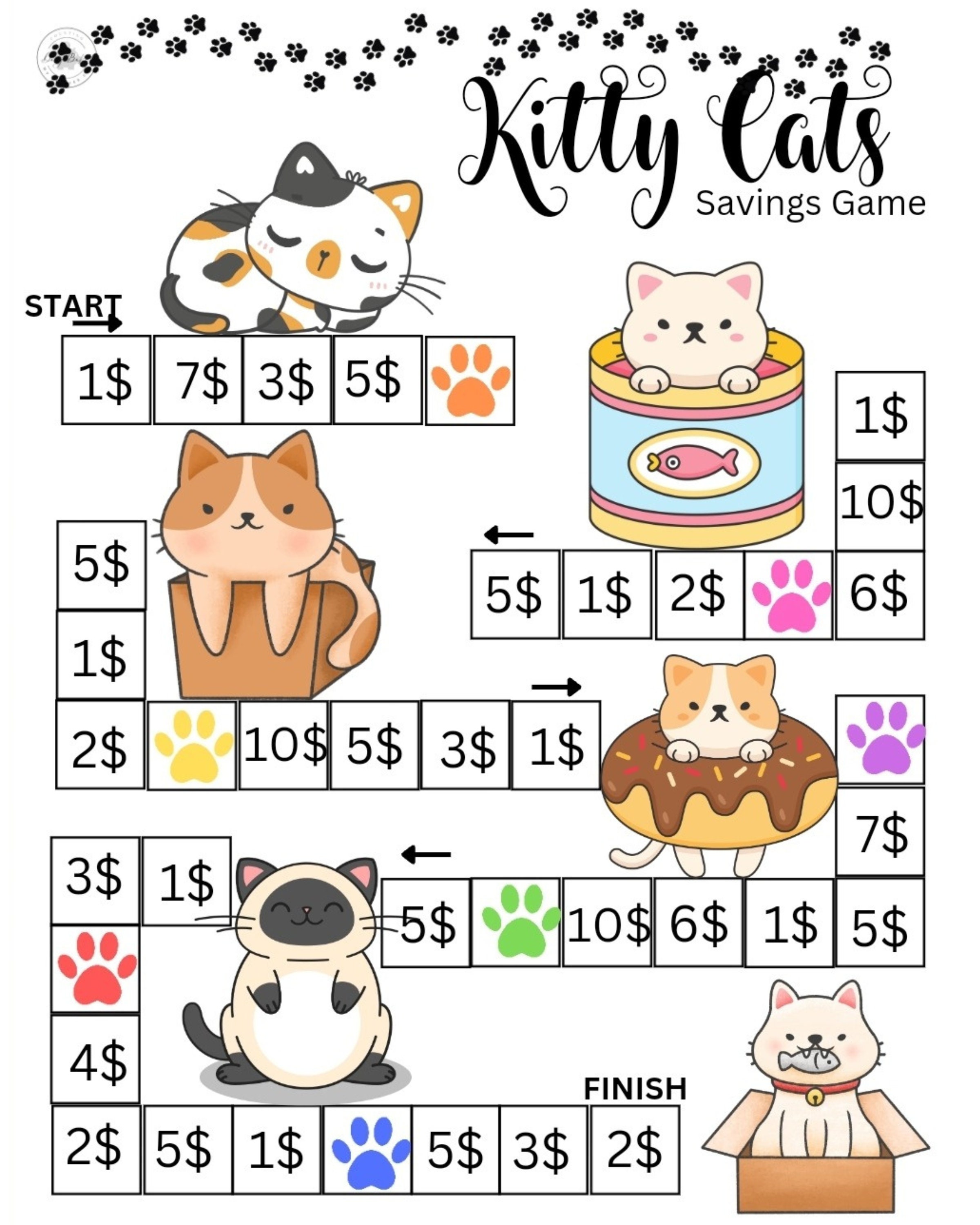 Kitty Cats Savings Game, Cash Envelope, Instant Download, Digital ...