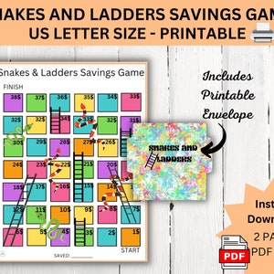 Snakes and Ladders Savings Game, Cash Envelope, US Letter Size, Instant ...