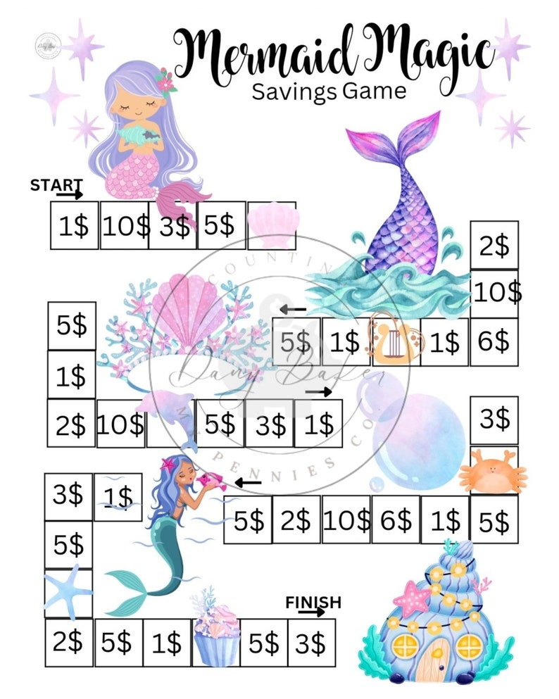 Mermaid Savings Challenge, Cash Envelope, Digital Download, Instant PDF ...