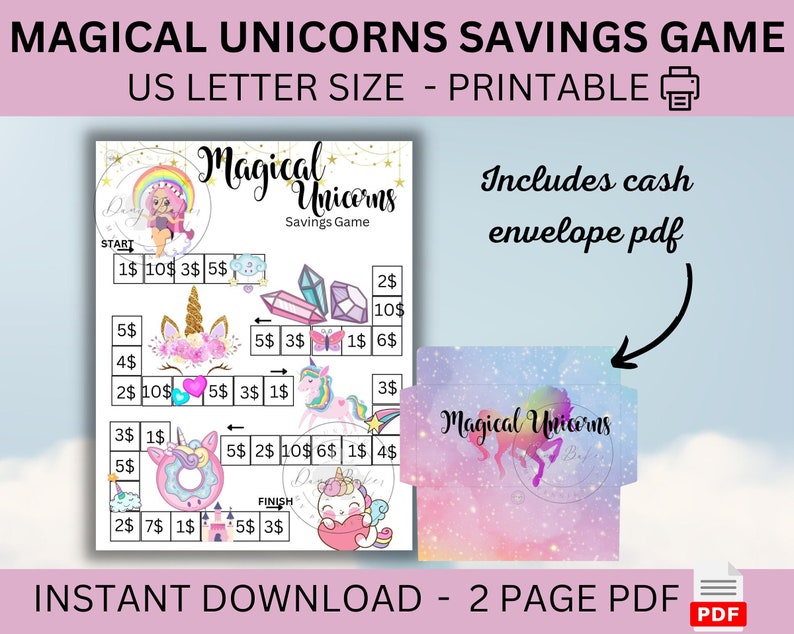 Magical Unicorns Savings Game Cash Envelope Instant - Etsy