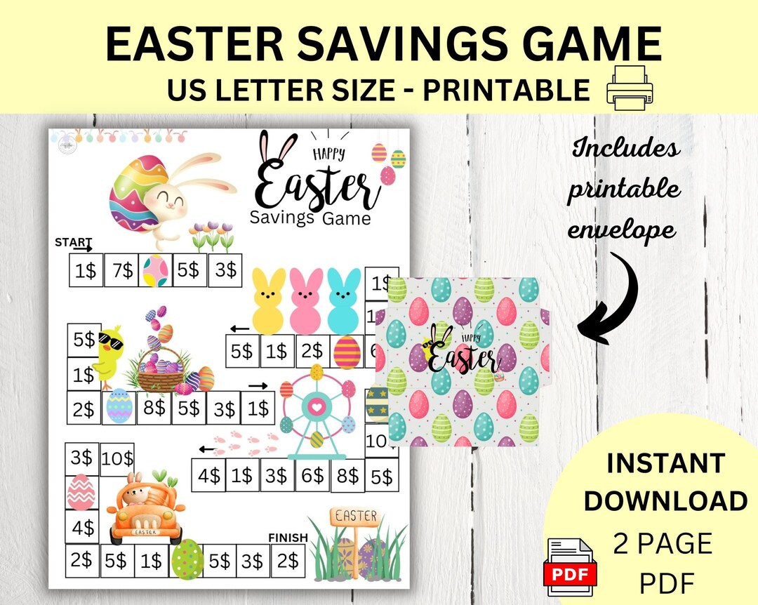 Easter Savings Challenge, Cash Envelope, Instant Download, PDF File, US ...