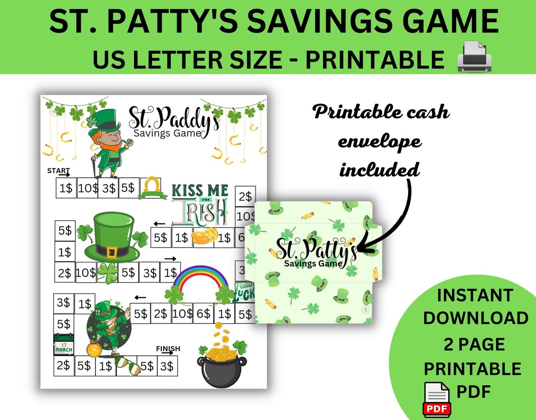 St. Patty's Savings Game, Savings Challenge, Cash Envelope, Instant ...