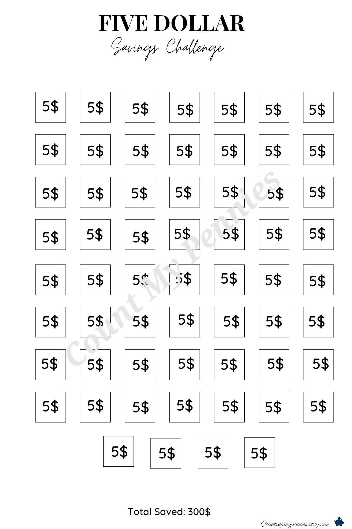 Five Dollar Savings Challenge, Counting My Pennies, Savings Challenge ...