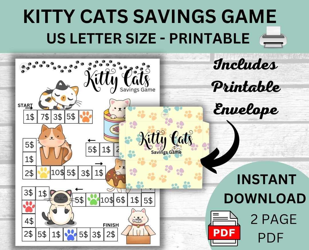 Kitty Cats Savings Game, Cash Envelope, Instant Download, Digital ...