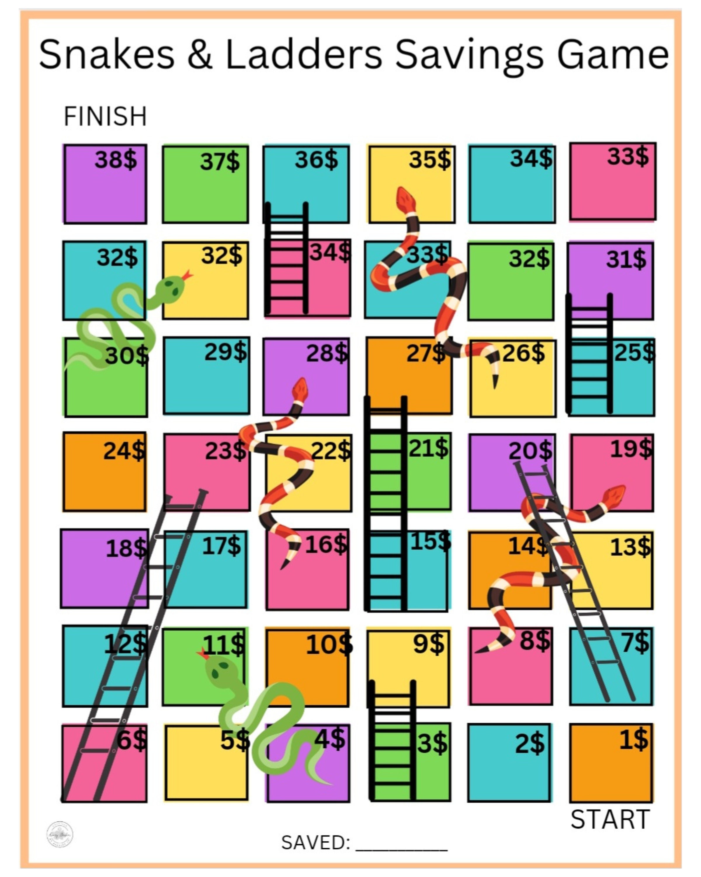 Snakes and Ladders Savings Game Cash Envelope US Letter - Etsy