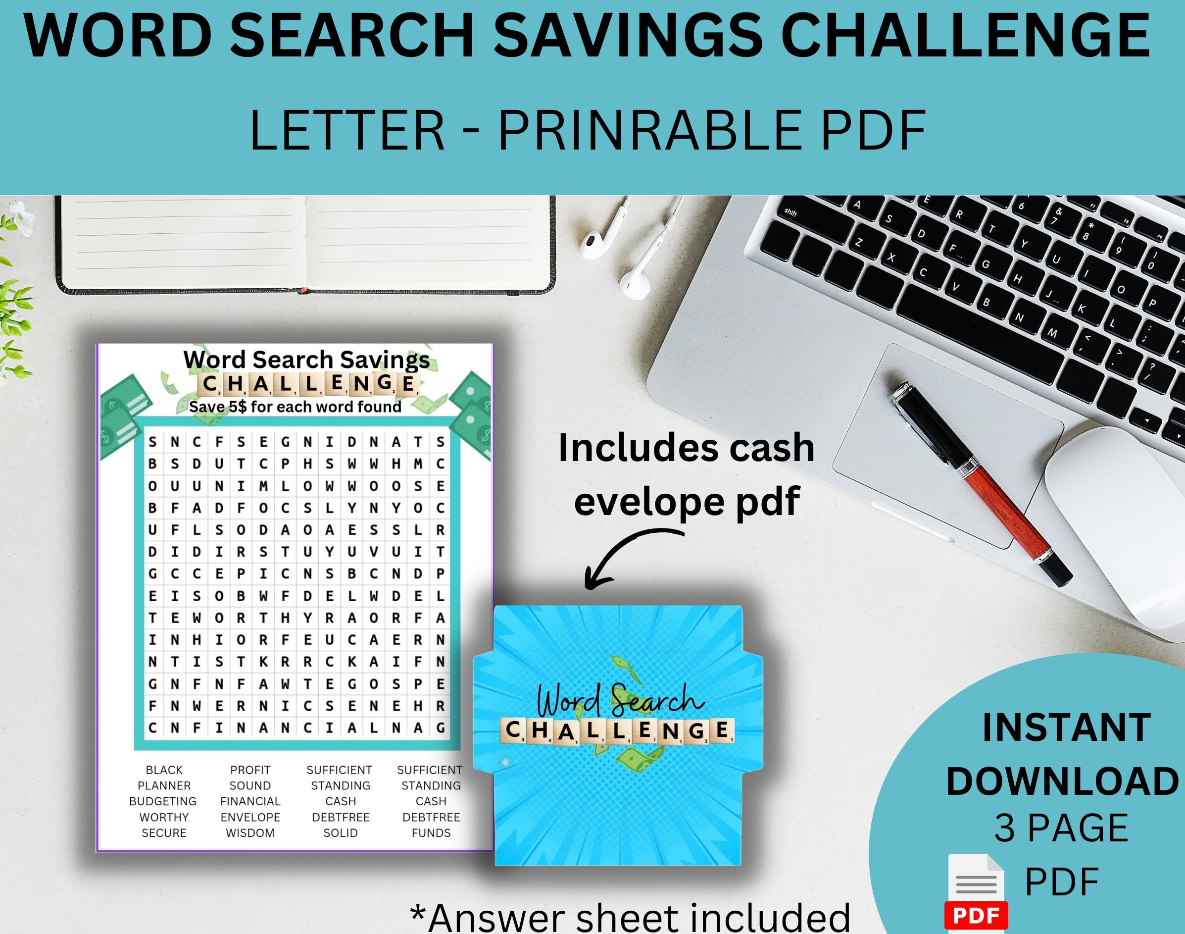 Word Search Savings Challenge Digital Download Cash - Etsy