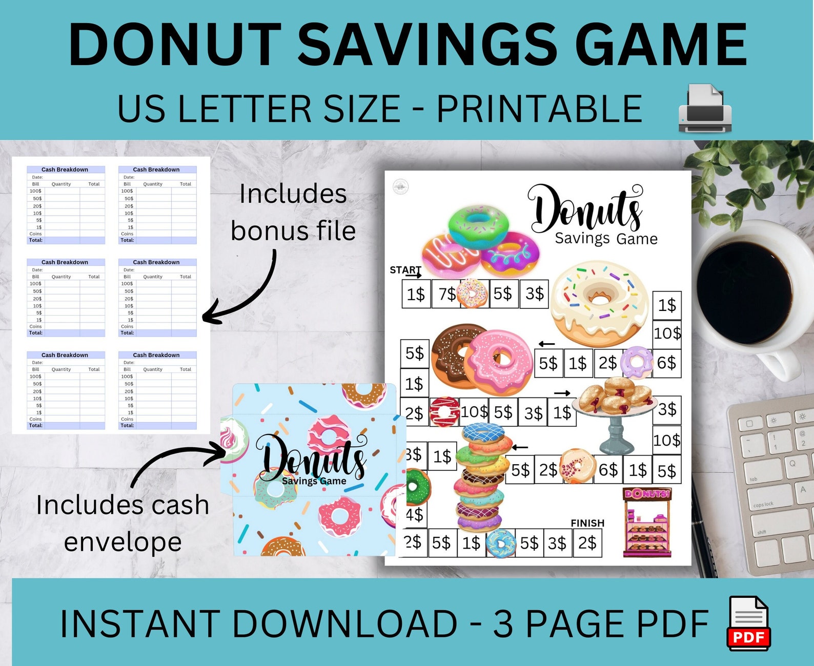 Donuts Savings Game Savings Challenge Cash Envelope PDF - Etsy