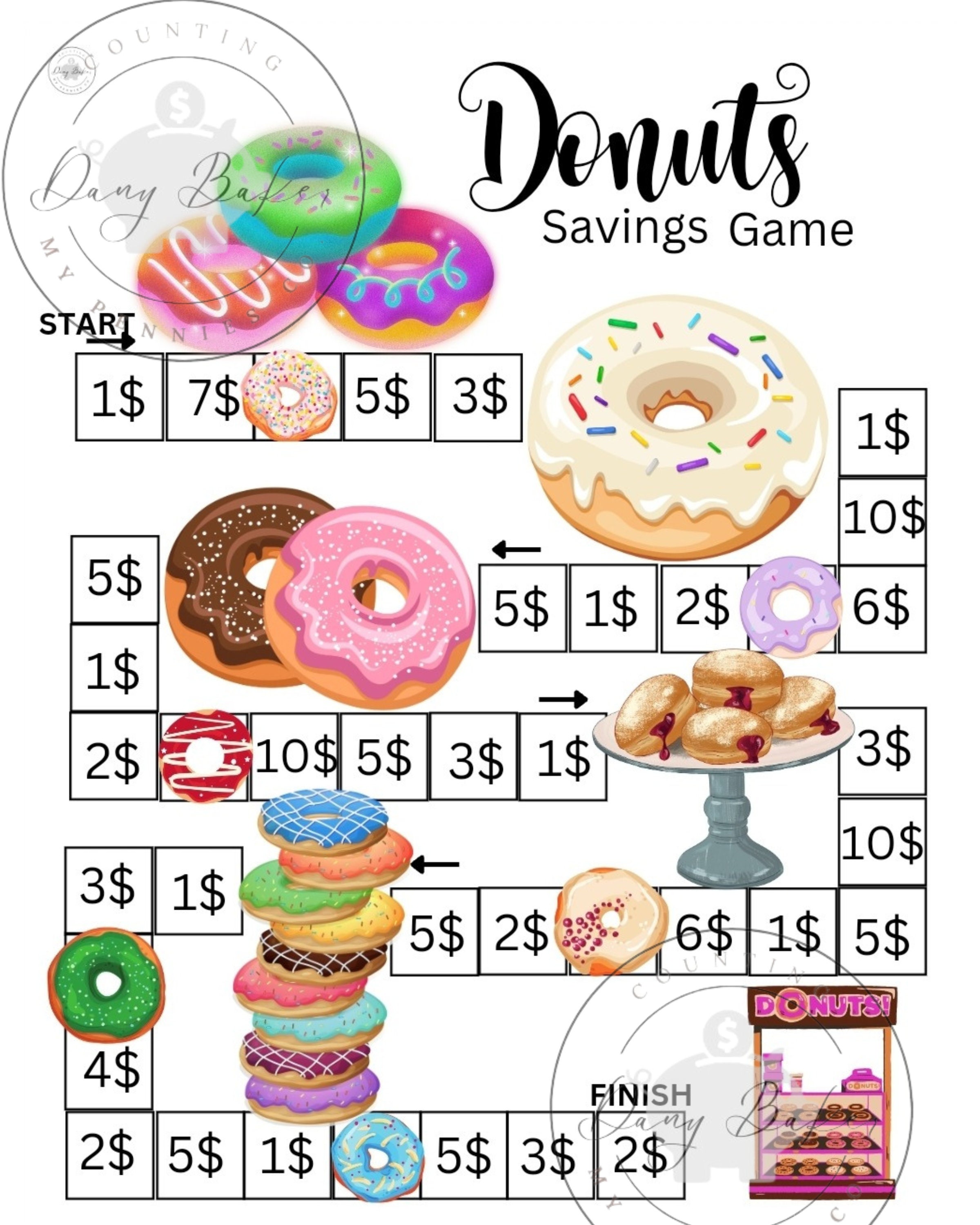 Donuts Savings Game, Savings Challenge, Cash Envelope, PDF File ...