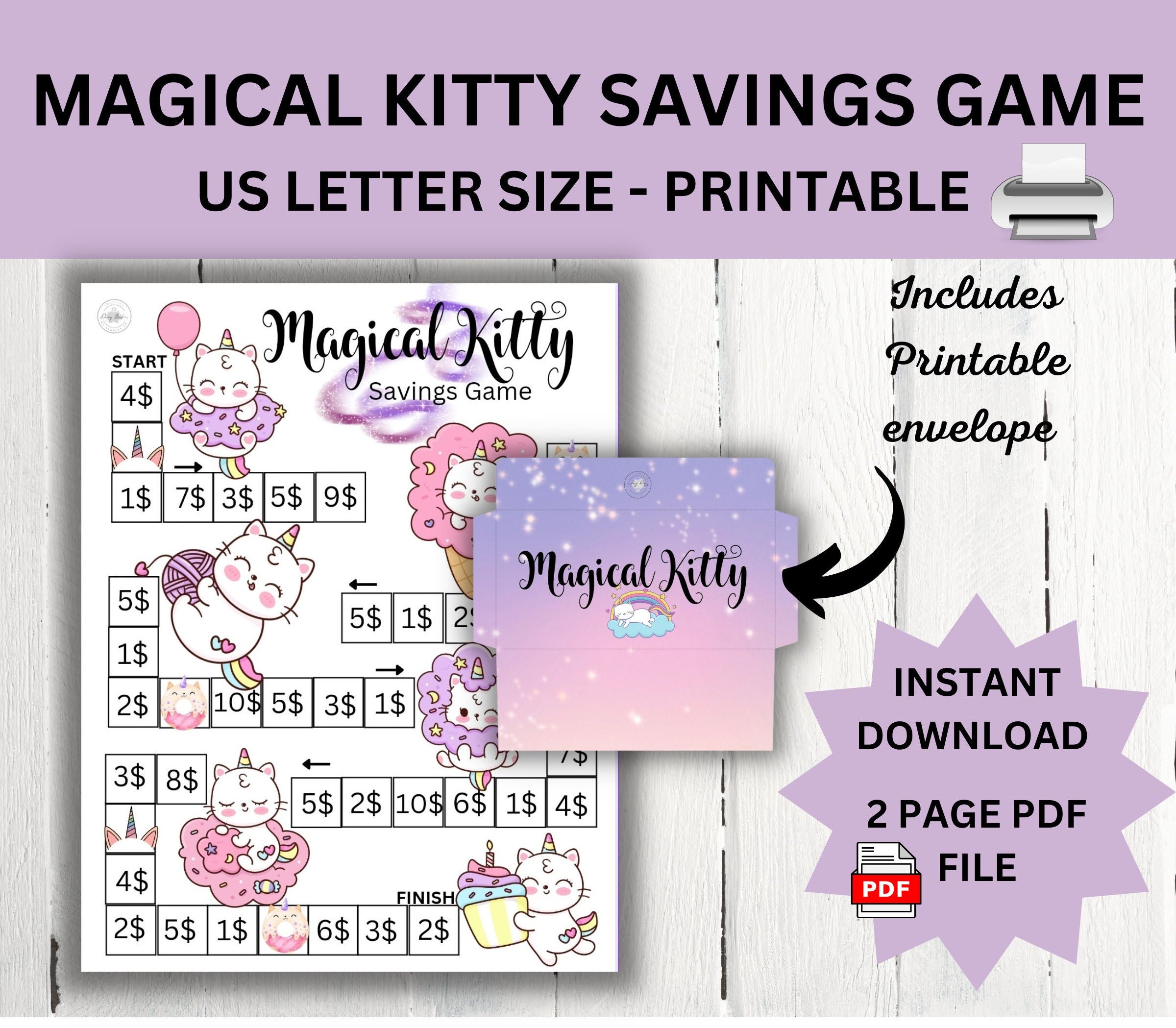 Magical Kitty Savings Game, Cash Envelope, Instant Download, Digital ...