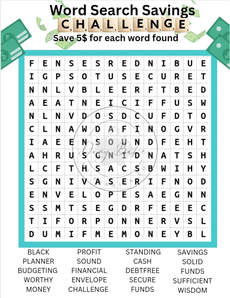 Word Search Savings Challenge, Digital Download, Cash Envelope, PDF - Etsy