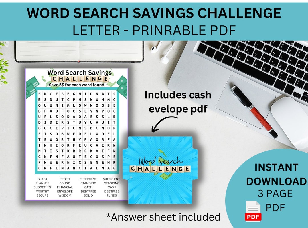 Word Search Savings Challenge, Digital Download, Cash Envelope, PDF - Etsy