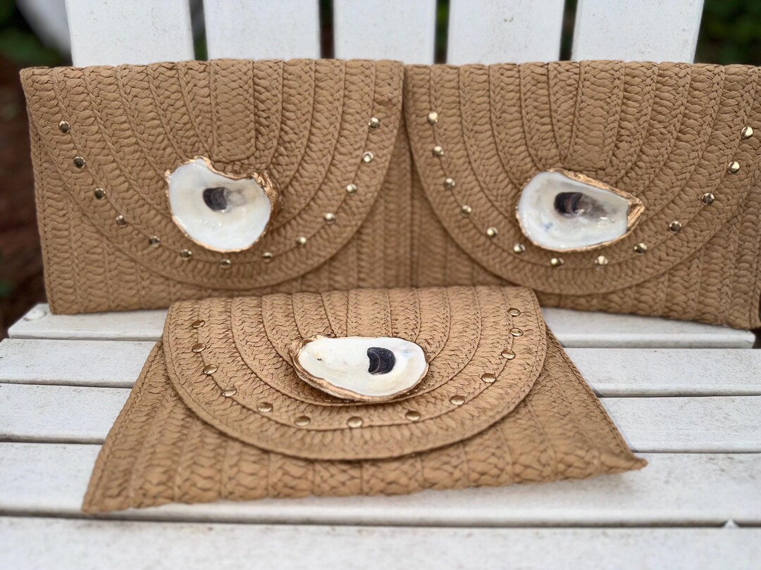 Natural Oyster Shell Straw Woven Clutch, Purse, Handbag - Etsy