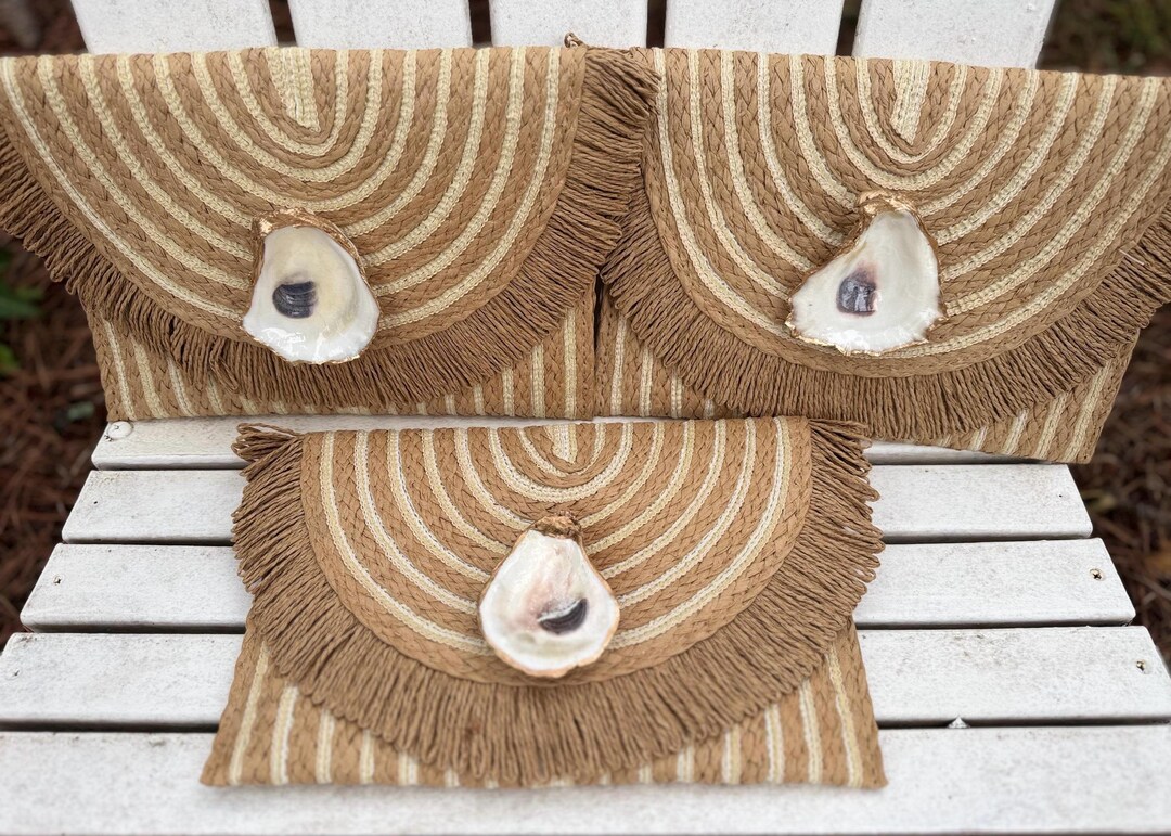Natural Oyster Shell Straw Woven Clutch, Purse, Handbag - Etsy