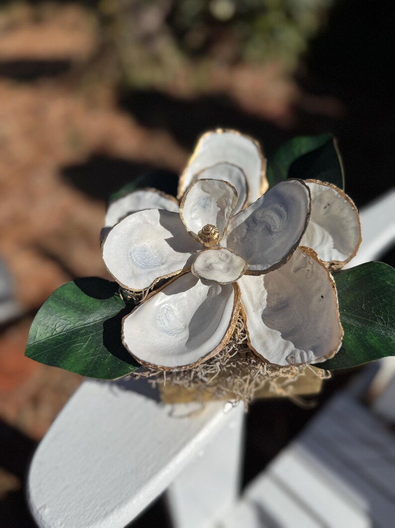 Magnolia Oyster Shell Magnolia on Wooden Block Base - Etsy