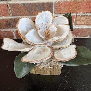 Magnolia Oyster Shell Magnolia on Wooden Block Base - Etsy