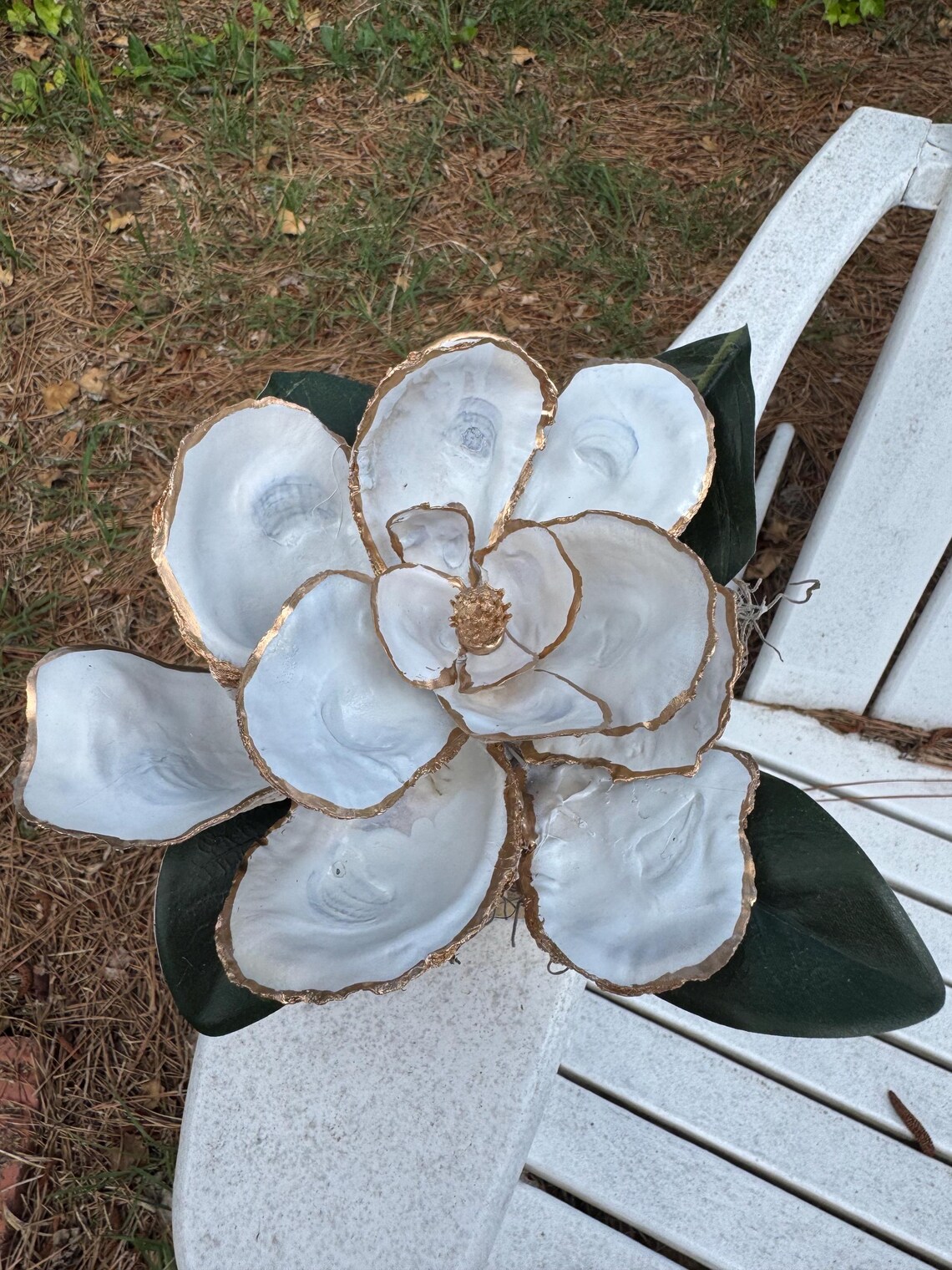Magnolia Oyster Shell Magnolia on Wooden Block Base - Etsy