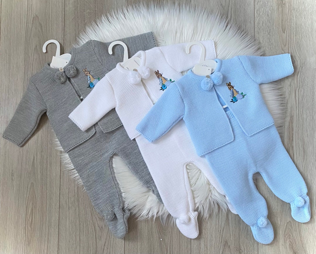 Peter Rabbit Pom Pom Knitted Outfit Pram Suit - Etsy UK