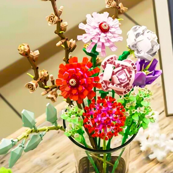 Self MOC building bricks flower bouquet set with vase Toys Building ...