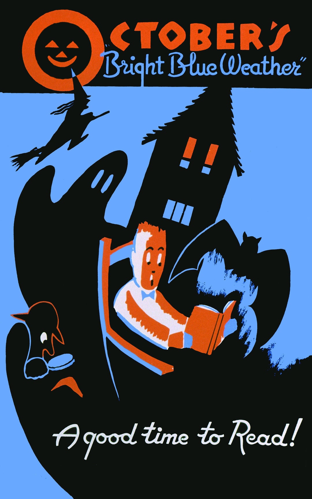 Vintage Halloween Scary Poster Child Reading Ghost Stories - Etsy