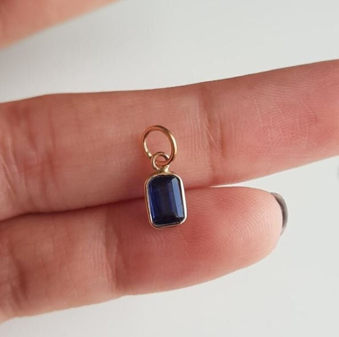 Blue Sapphire Gold Charm, 18k Gold Emerald Cut Sapphire Charms ...