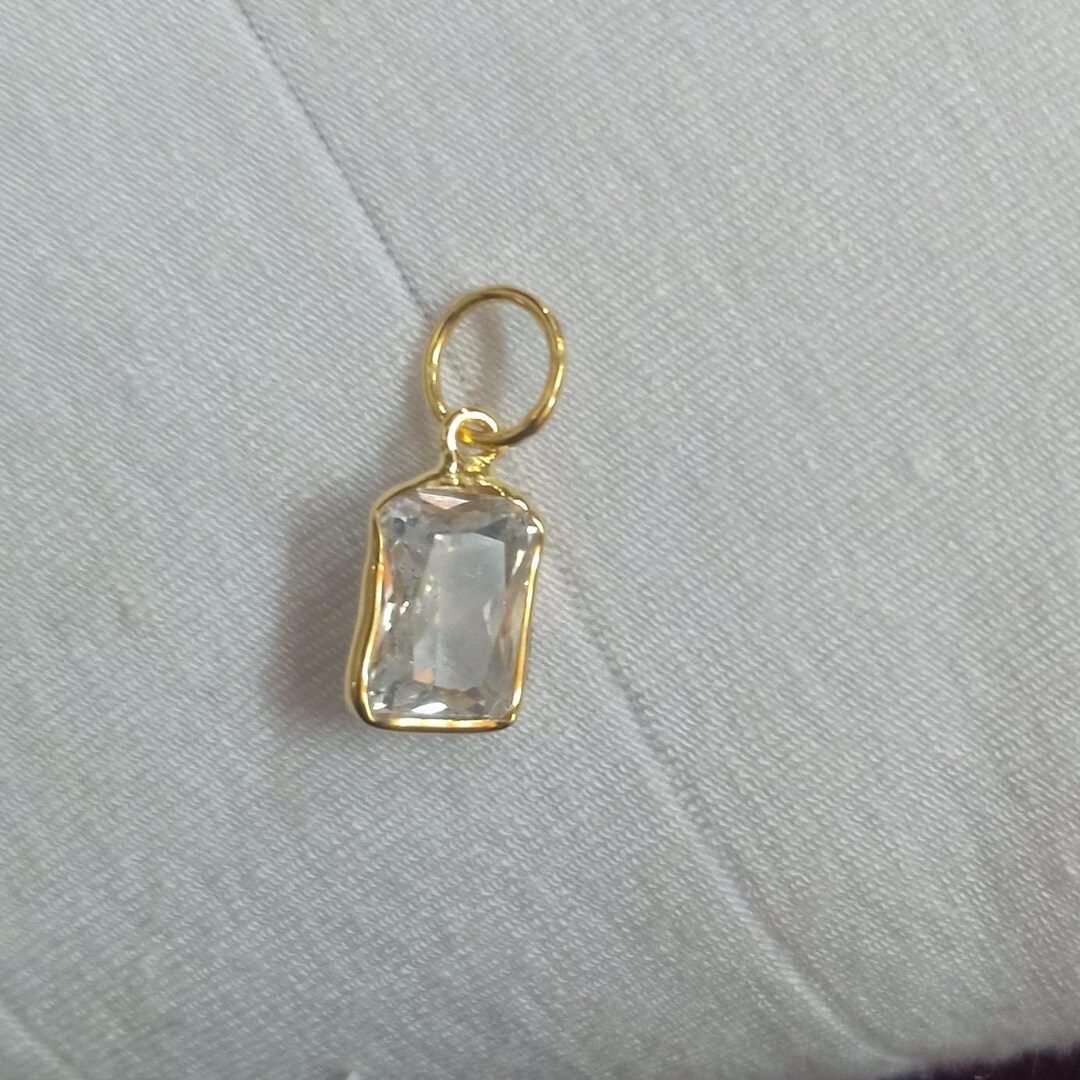 Diamond Gold Charm, 18k Solid Gold Charms, Emerald Cut Diamond Charm ...