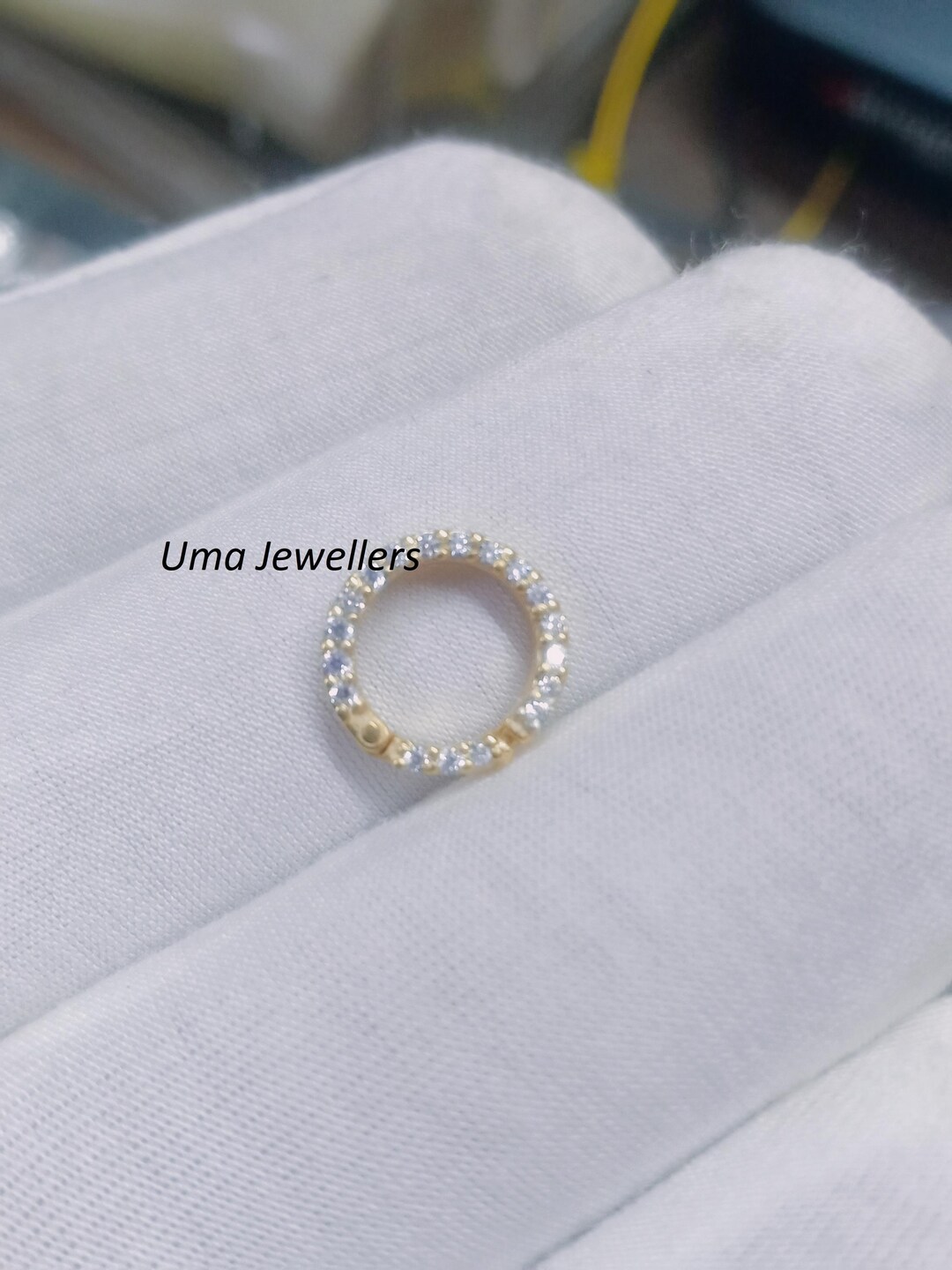 14K Gold Diamond Circle Enhancer, Slice Diamond Gold Clasp Charms, Gold ...