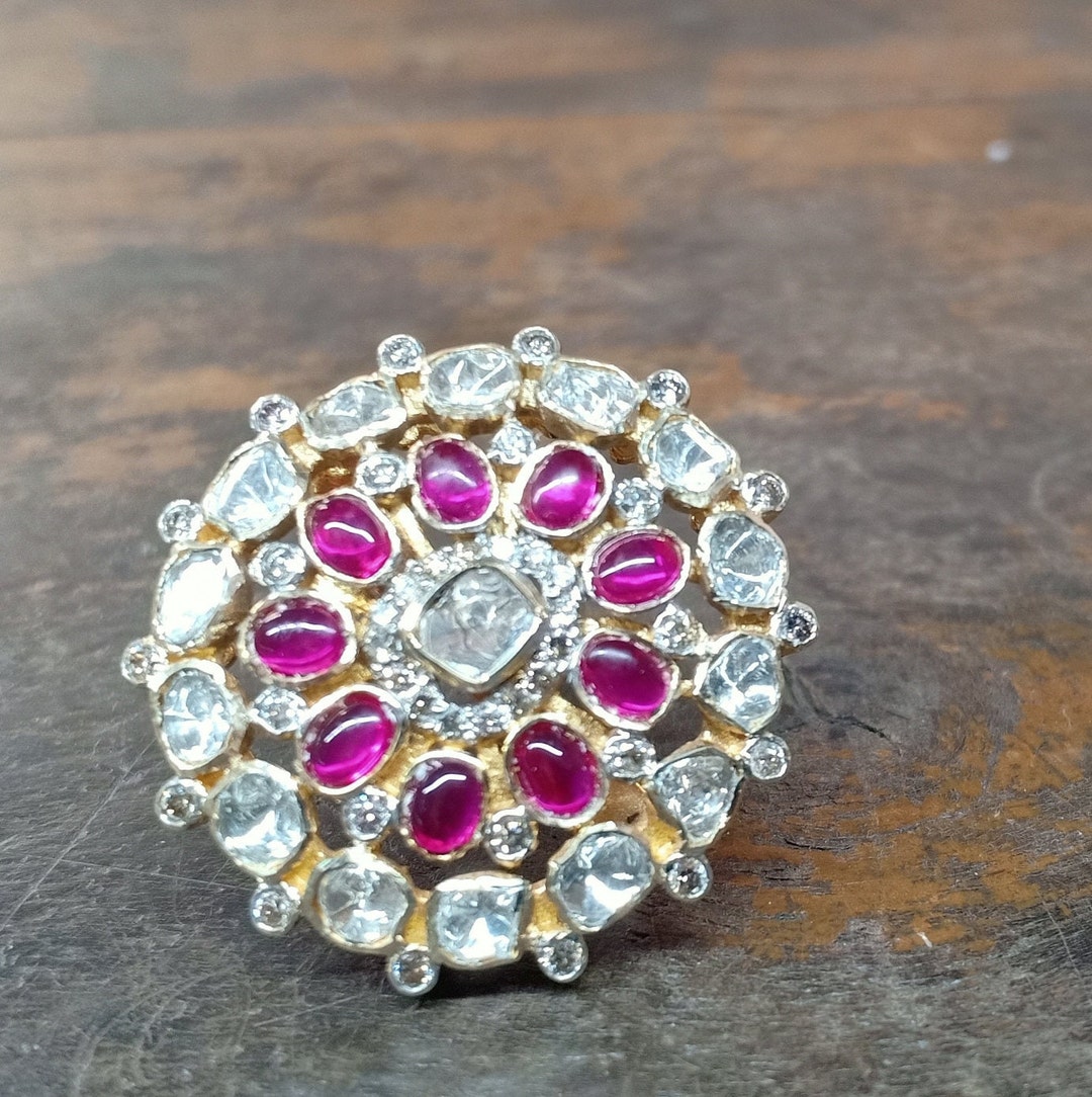 Polki Diamond Ring Slice Polki Ring Victorian Jewelry Floral - Etsy