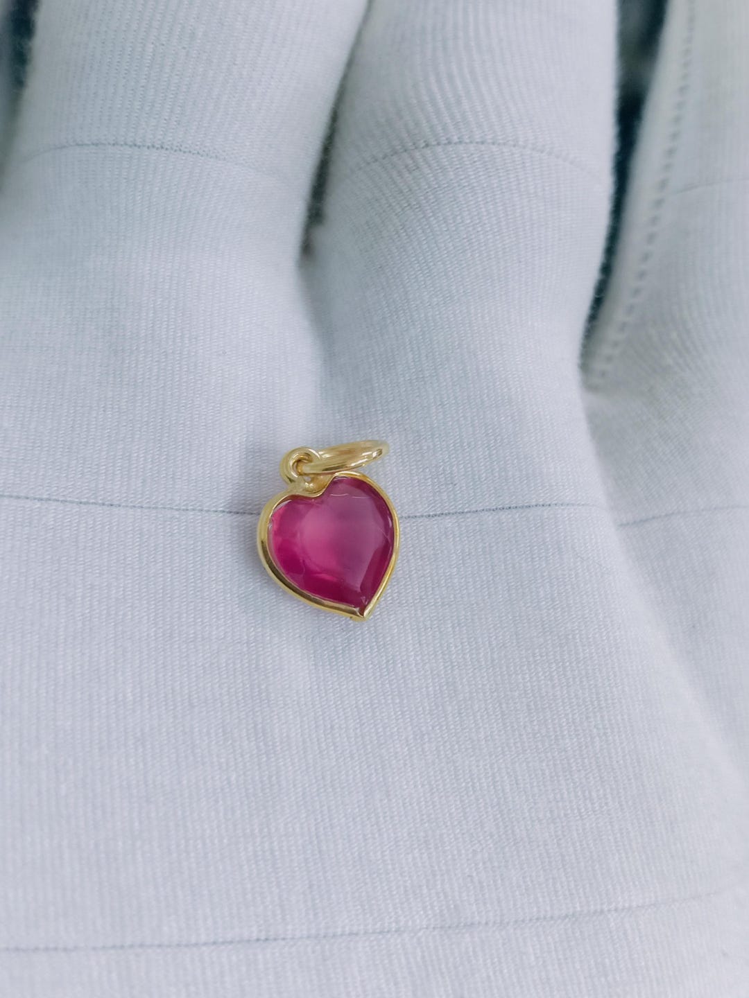 18k Solid Gold Ruby Heart Charm: Handmade Bezel Pendant - Etsy