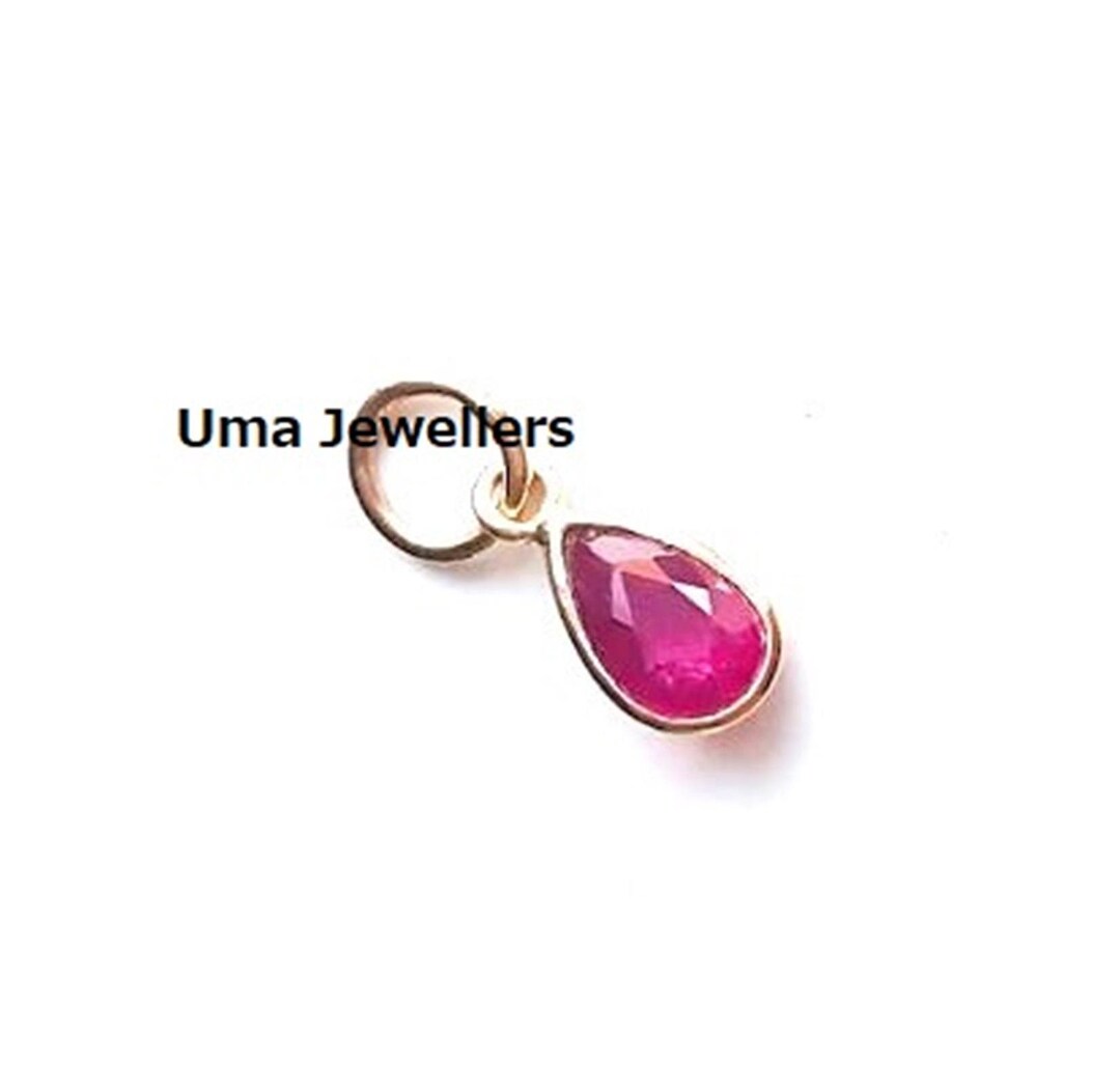 Pear Ruby Gold Charm, 14k Solid Gold Ruby Charms Pear Ruby Charms ...