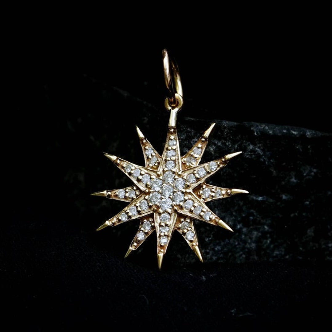 14K Gold Diamond Charms, Brilliant Diamond Pendant, Diamond Charms ...