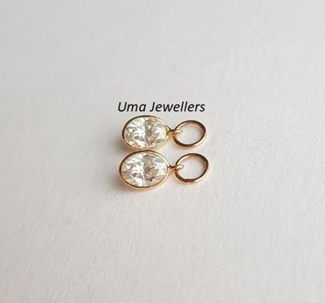 18k Solid Gold Oval Lab Diamond Charms: Bezel Setting Jewelry Oval ...
