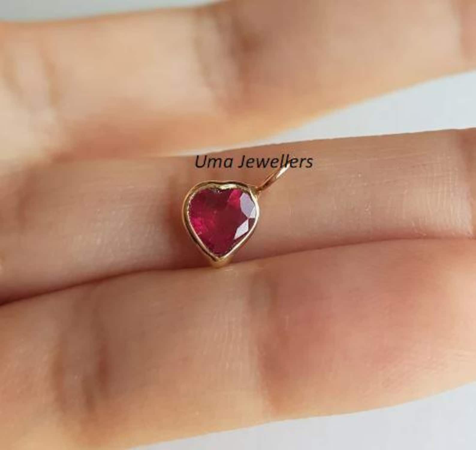 Heart Ruby Gold Charms, 18k Solid Gold Charms, Heart Ruby Charm ...