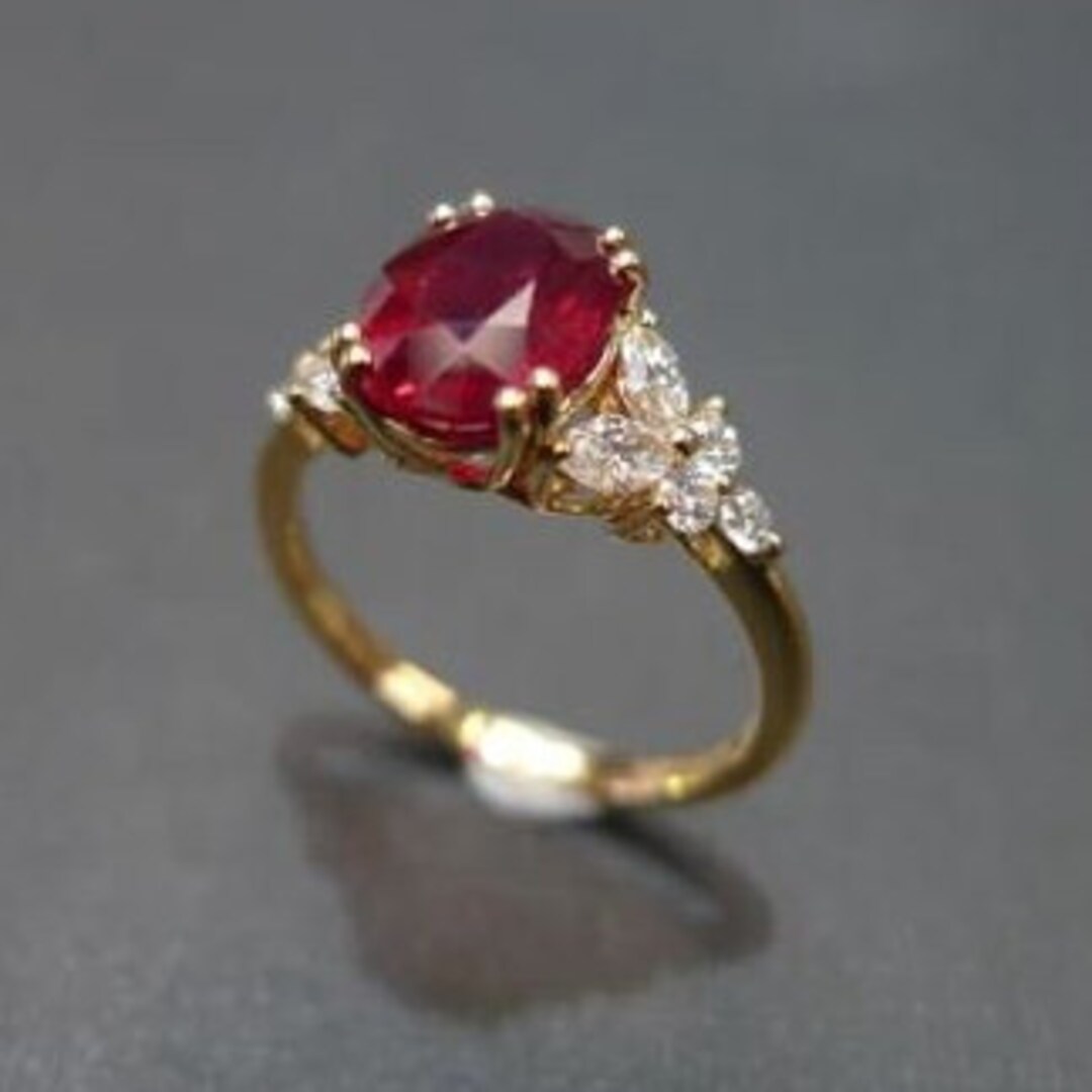 Ruby Gemstone Gold Ring, 14k Yellow Gold Ring, Diamond Ring, Ruby ...